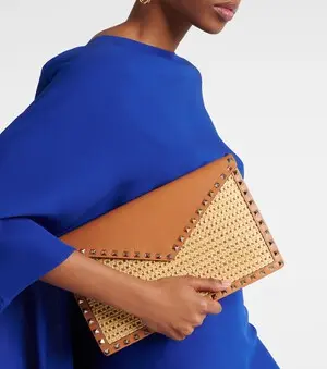 Valentino Garavani Rockstud Large Raffia Clutch