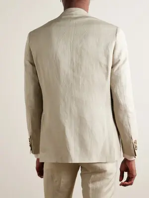 Canali Kei Slim-fit Double-breasted Linen And Silk-blend Suit Jacket - Neutrals