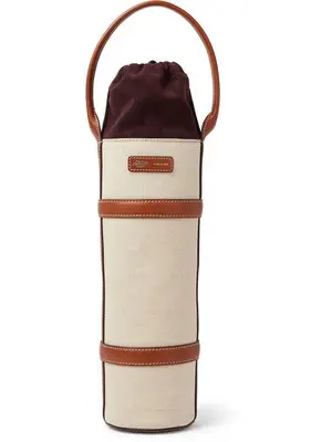 METIER Leather-trimmed Linen Wine Holder