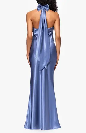 Betsy & Adam Halter Charmeuse Gown - Blue