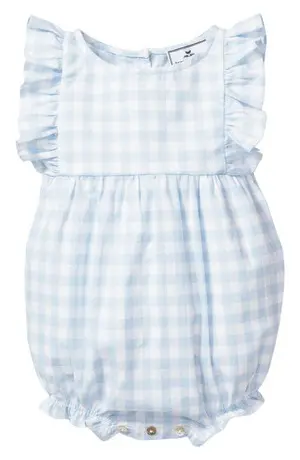PETITE PLUME Gingham Ruffle Trim One-piece Pajamas - Blue