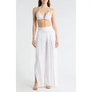 Elan Popover Knit Cover-up Pants - White