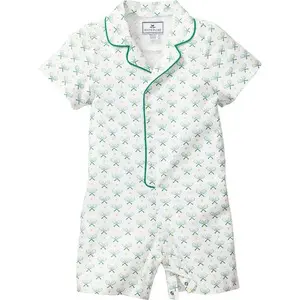 PETITE PLUME Piped Cotton Blend One-piece Pajamas - Green