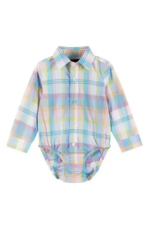 Andy & Evan Plaid Bodysuit And Sweater Vest Set - Light Green Plaid
