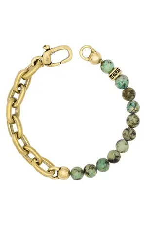 John Varvatos Turquoise Bead And Chain Link Bracelet - Brass