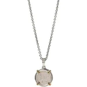 John Varvatos Mercury Coin Pendant Necklace - Brass Silver