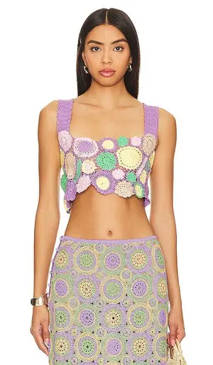 Agua Bendita Tanit Crochet Knit Crop Top