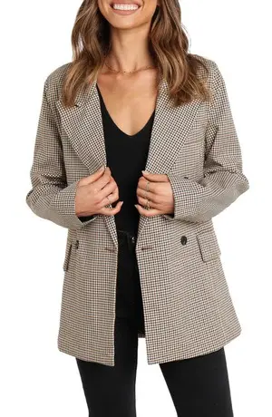 PETAL & PUP Juliette Check Double Breasted Blazer - Brown