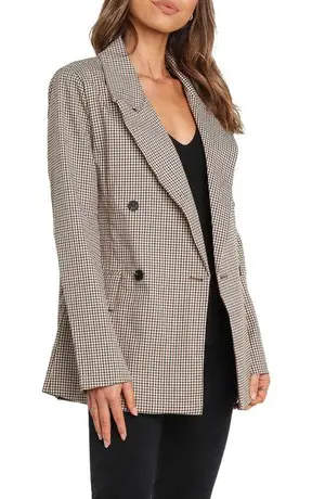PETAL & PUP Juliette Check Double Breasted Blazer - Brown