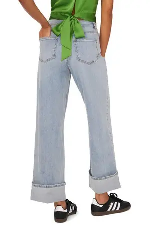 1.State High-waist Wide-leg Cuffed Jeans