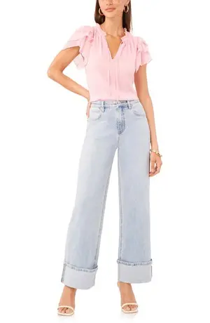 1.State High-waist Wide-leg Cuffed Jeans