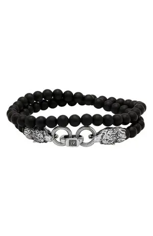 John Varvatos Wolf Beaded Onyx Wrap Bracelet - Silver