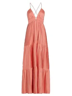 Ba&sh Women's Wasta Pleated Satin Plissé Maxi Dress - Peche  - Peche