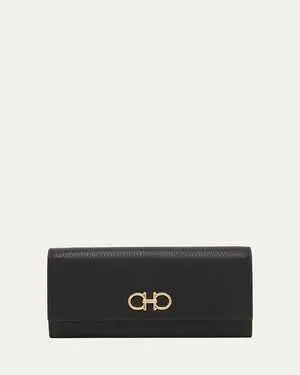 FERRAGAMO Gancino Flap Leather Wallet On Chain - Nero