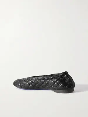 Burberry Embroidered Quilted Leather Ballet Flats - Black