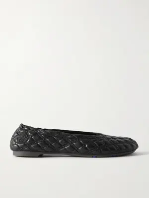 Burberry Embroidered Quilted Leather Ballet Flats - Black