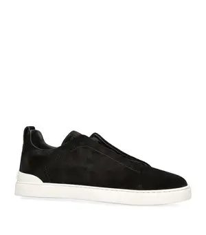 Zegna Suede Triple Stitch Sneakers - Black