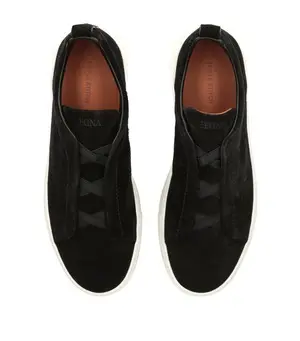 Zegna Suede Triple Stitch Sneakers - Black