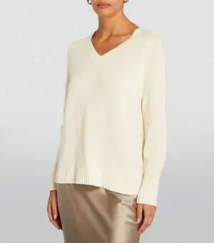 JOSEPH Open Cashmere V-neck Sweater - Ivory
