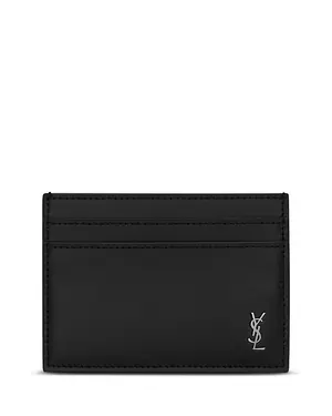 Saint Laurent Tiny Cassandre Card Case In Grained Leather - Black And Silver