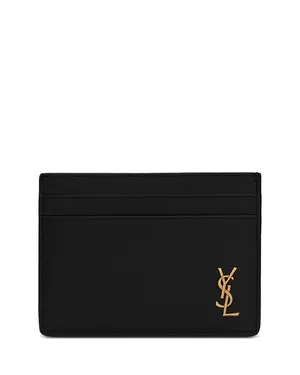 Saint Laurent Tiny Cassandre Card Case In Grained Leather - Black