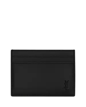 Saint Laurent Tiny Cassandre Card Case In Grained Leather - Black
