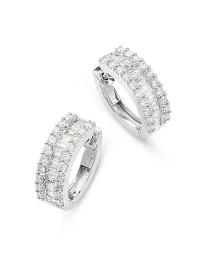 Bloomingdale'S Diamond Baguette And Round Huggie Hoop Earrings - White