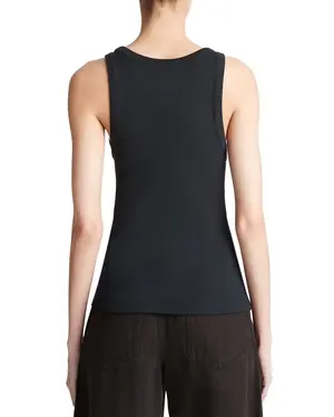 Vince Ribbed Scoop Neck Tank - Black