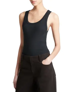 Vince Ribbed Scoop Neck Tank - Black