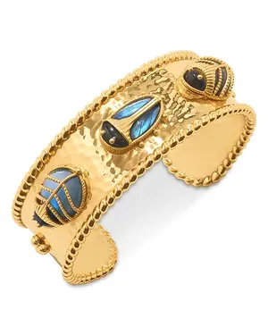 CAPUCINE DE WULF Scarab Family Gemstone Cuff Bracelet - Blue/gold