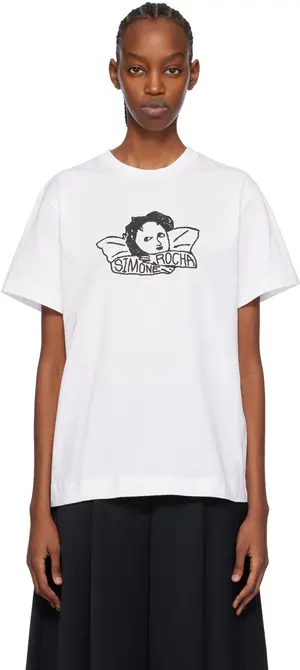 Simone Rocha Angel Baby T-Shirt In White/Black - 54% Off