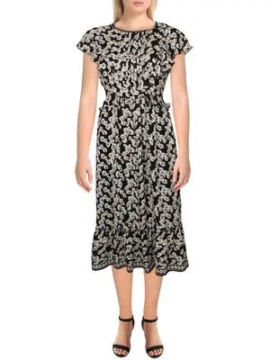Max Studio Womens Floral Flutter Sleeve Midi Dress - Multi