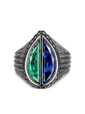 ANABELA CHAN 18kt Black Gold Emerald Pear Signet Ring - Blue