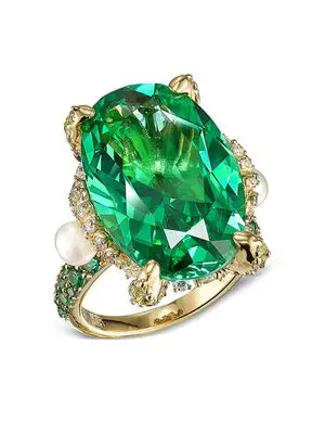 ANABELA CHAN 18kt Yellow Gold Vermeil Tourmaline, Pearl, And Gemstone Ring - Green