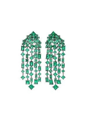 ANABELA CHAN 18kt White Gold Vermeil Cascade Emerald Earrings - Green