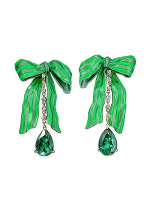 ANABELA CHAN 18kt White Gold Vermeil Emerald And Diamond Bardot Bow Drop Earrings - Green
