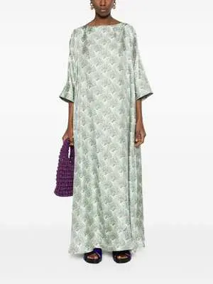 La DoubleJ Fans-print Maxi Dress