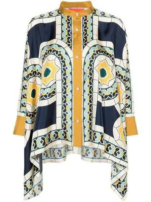 La DoubleJ Geometric-print Silk Shirt - Blue