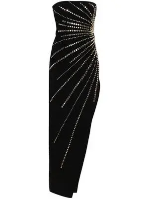 NISSA Mirrored-studs Asymmetric Maxi Dress