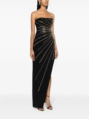 NISSA Mirrored-studs Asymmetric Maxi Dress