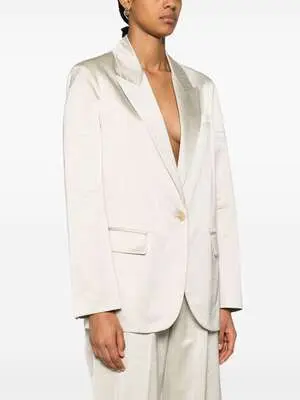 FORTE_FORTE Single-breasted Satin Blazer - Neutrals