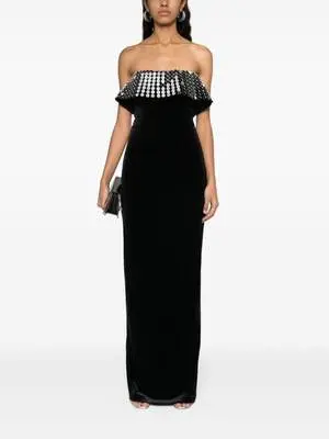 NISSA Mirror-embellished Velvet Gown