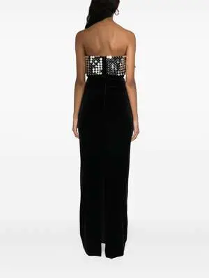 NISSA Mirror-embellished Velvet Gown