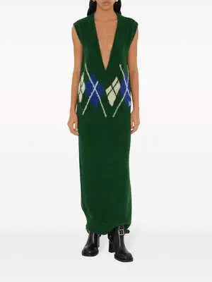 Burberry Argyle-intarsia Wool Maxi Dress