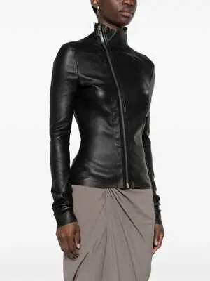 Rick Owens Zip Up Leather Jacket - Black