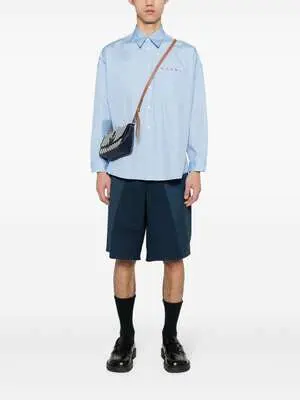 Marni Light Organic Poplin Shirt With Peeping Logo - Blue