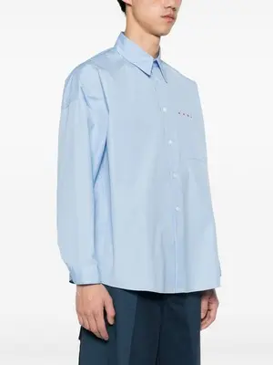 Marni Light Organic Poplin Shirt With Peeping Logo - Blue