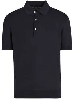 Zegna Ribbed-trim Cotton Polo Shirt - Blue