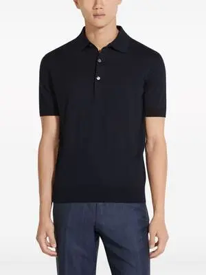 Zegna Ribbed-trim Cotton Polo Shirt - Blue