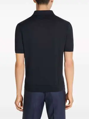 Zegna Ribbed-trim Cotton Polo Shirt - Blue